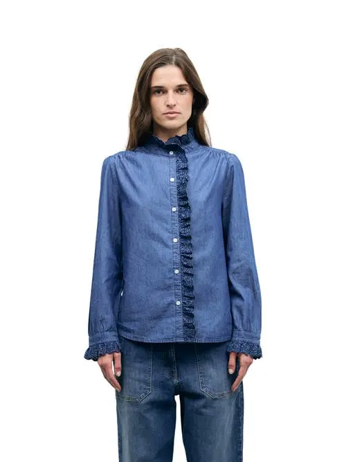 Gerard Darel Loupy High Neck Lace Trim Shirt - Jeans