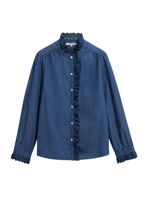 Gerard Darel Loupy High Neck Lace Trim Shirt