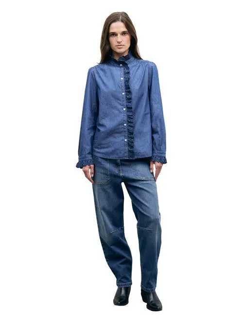 Gerard Darel Loupy High Neck Lace Trim Shirt