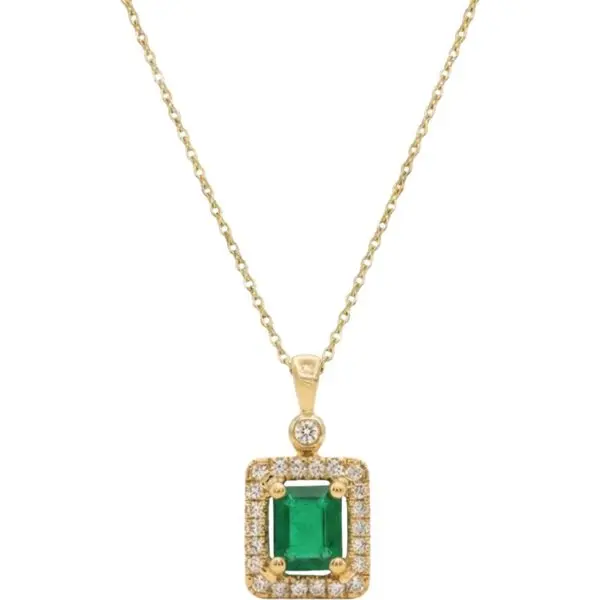 QIRAT FINE JEWELRY Emerald And Diamond Halo Necklace In 18k Gold - Green