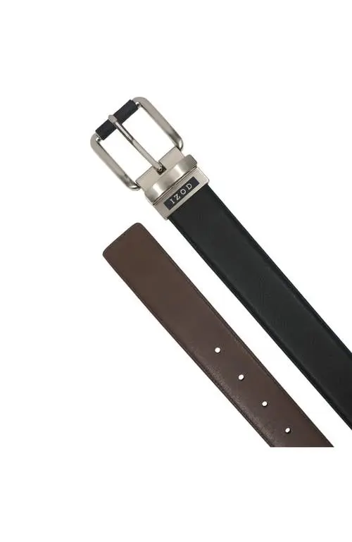 IZOD Reversible Leather Belt With Contrast Roller Buckle - Black