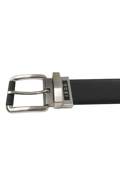 IZOD Reversible Leather Belt With Contrast Roller Buckle - Black