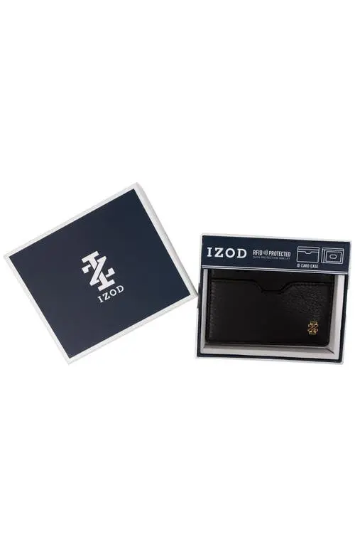 IZOD Genuine Leather Id Wallet With Epoxy Logo - Brown