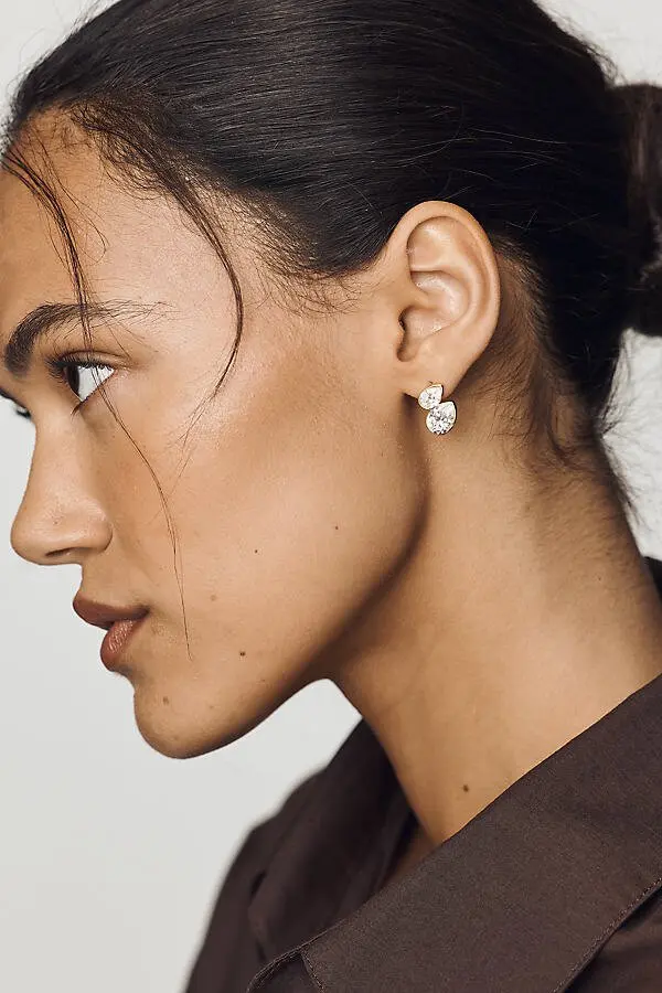 Anthropologie Demi-fe Crystal Pear Duet Earrgs - Gold