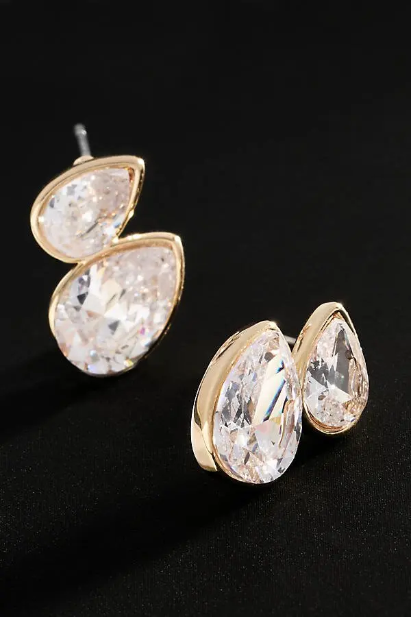 Anthropologie Demi-fe Crystal Pear Duet Earrgs - Gold