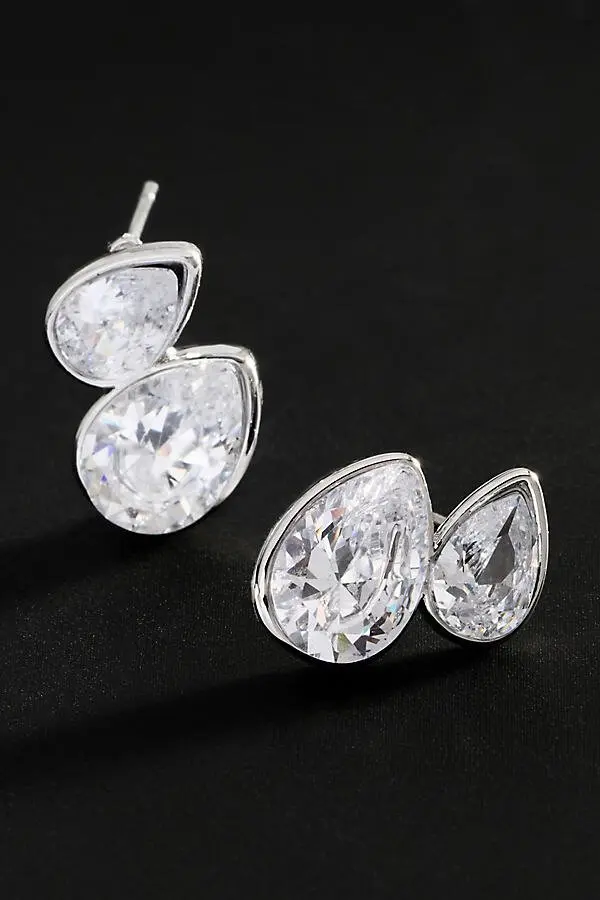 Anthropologie Crystal Pear Drop Earrings - Silver