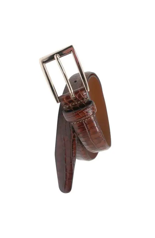Brooks Brothers Crocodile Embossed Leather Belt