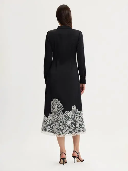 Misook Fit & Flare Lace Crepe De Chine Maxi Dress