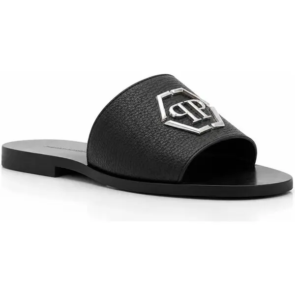 Philipp Plein Leather Sandals Big Hexagon