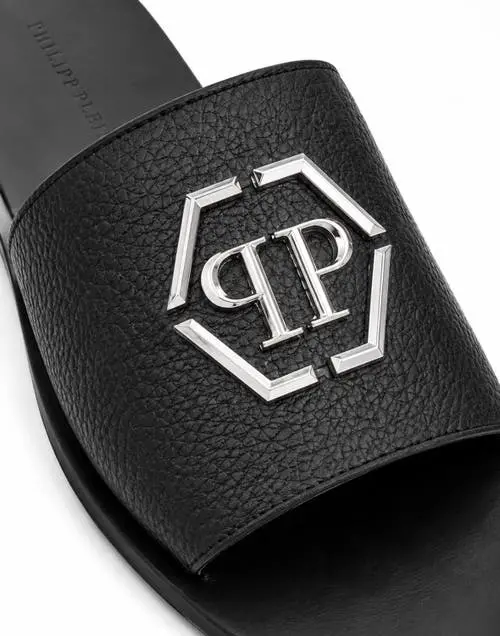 Philipp Plein Leather Sandals Big Hexagon