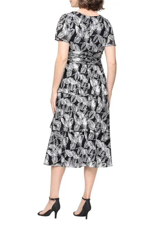 SL FASHIONS Tiered Tea Length Dress