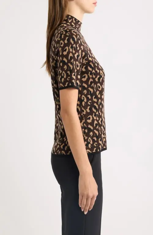 Anne Klein Animal Jacquard Short Sleeve Sweater