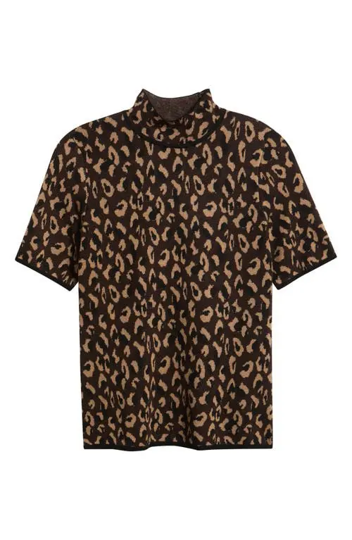 Anne Klein Animal Jacquard Short Sleeve Sweater