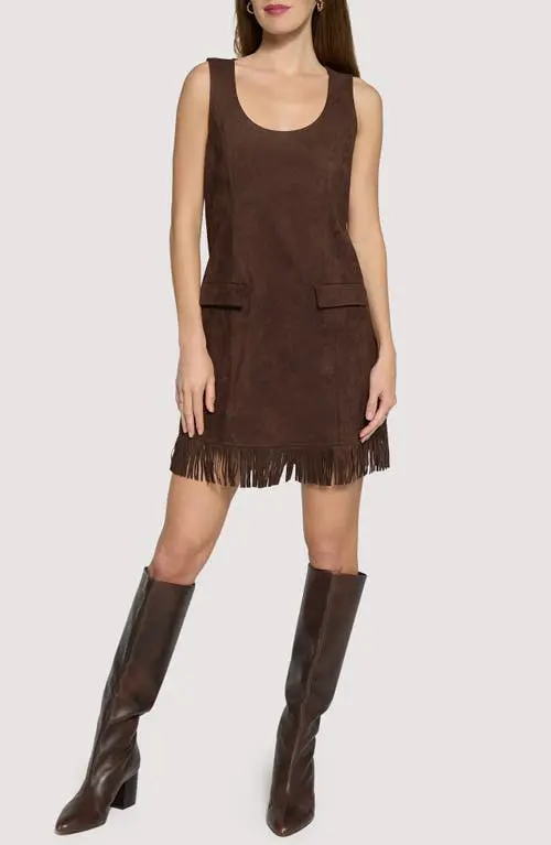 LOST + WANDER Faux Suede Fringe Hem Minidress