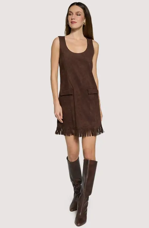 LOST + WANDER Faux Suede Fringe Hem Minidress