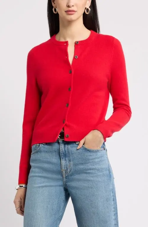 Nordstrom Cashmere Crewneck Cardigan - Red Celebration