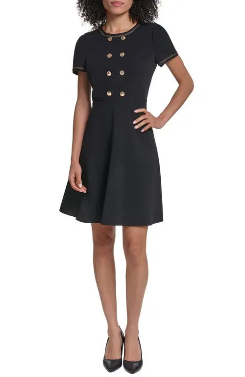 Karl Lagerfeld Paris Metallic Detail Scuba Crepe Sheath Dress - Black