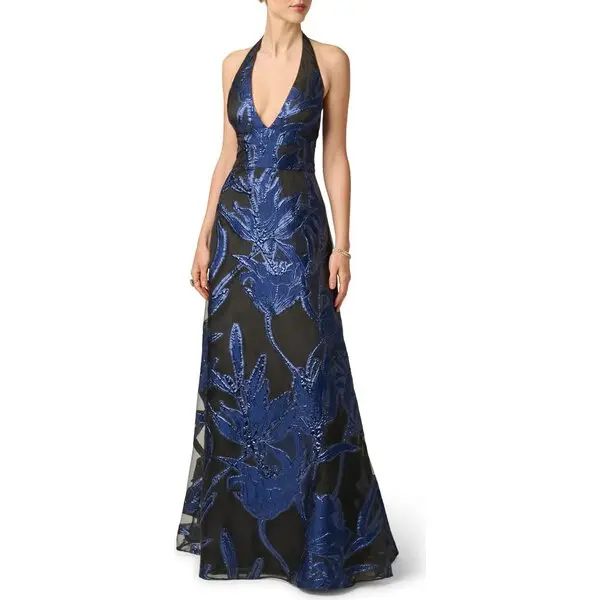 Aidan Mattox Halter Organza Jacquard Gown