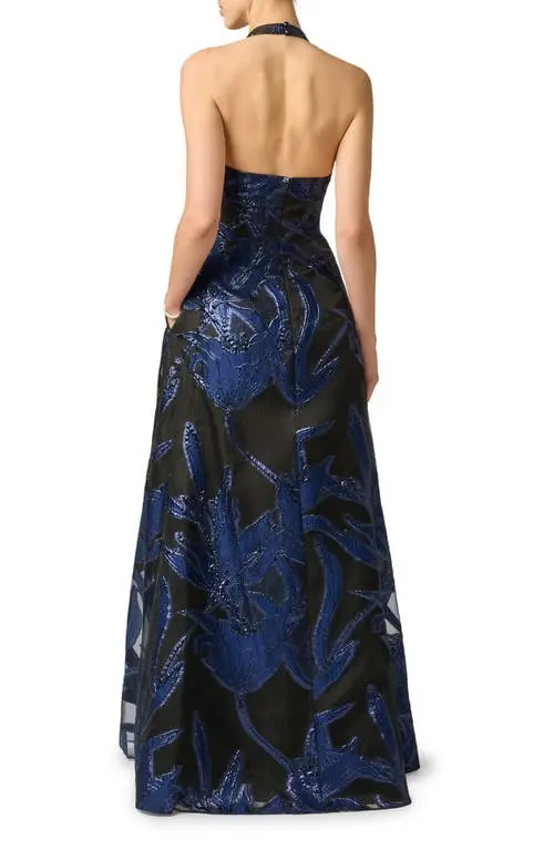 Aidan Mattox Halter Organza Jacquard Gown