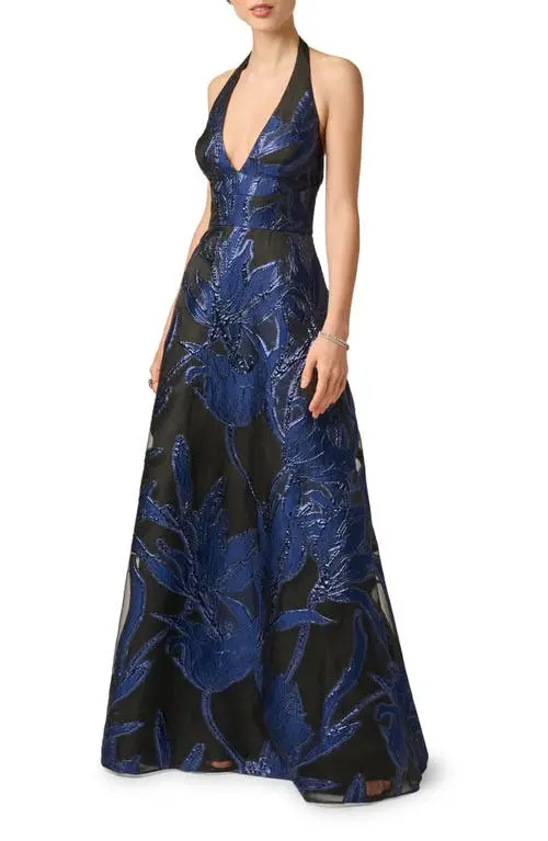Aidan Mattox Halter Organza Jacquard Gown