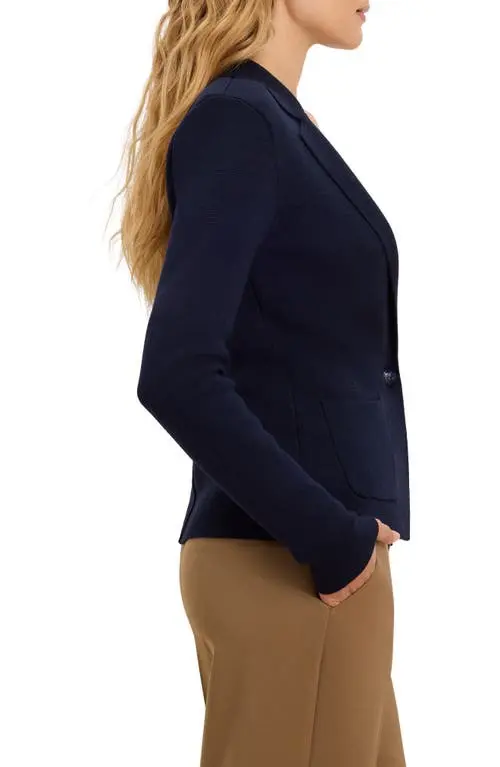 NIC+ZOE Knit Cotton Blend One-button Blazer - Dark Indigo