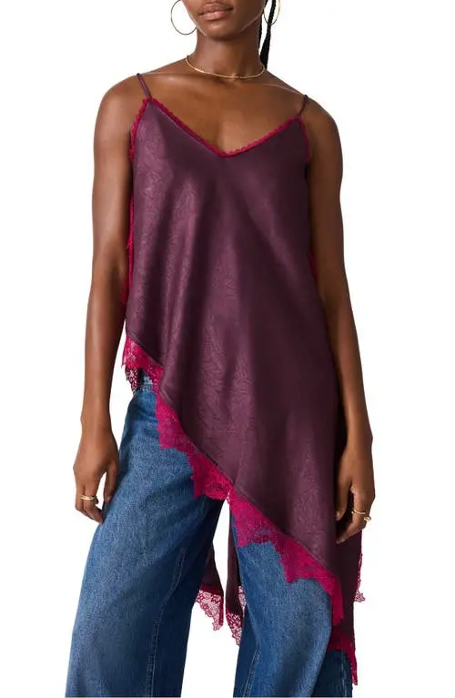 Steve Madden Margan Lace Trim Asymmetrical Hem Camisole - Deep Fig