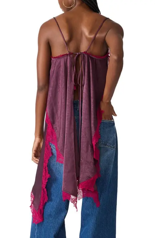 Steve Madden Margan Lace Trim Asymmetrical Hem Camisole - Deep Fig