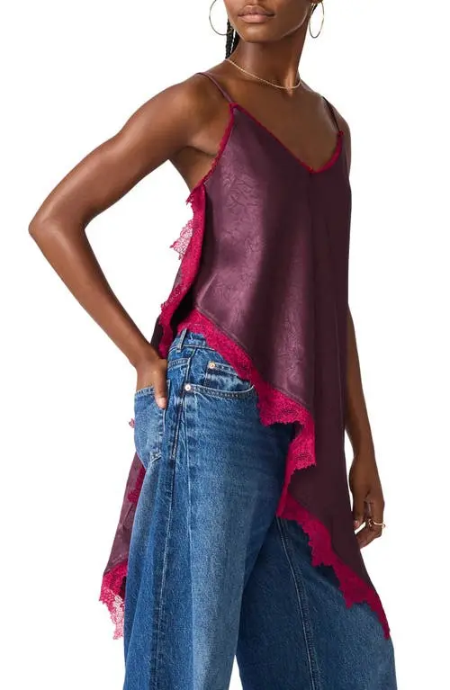 Steve Madden Margan Lace Trim Asymmetrical Hem Camisole - Deep Fig