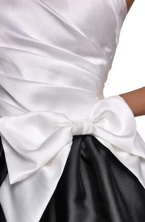 Karl Lagerfeld Paris Strapless Satin Gown With Paris Graphic Hem