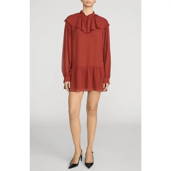 FRAME The Soire Long Sleeve Silk Minidress - Paprika