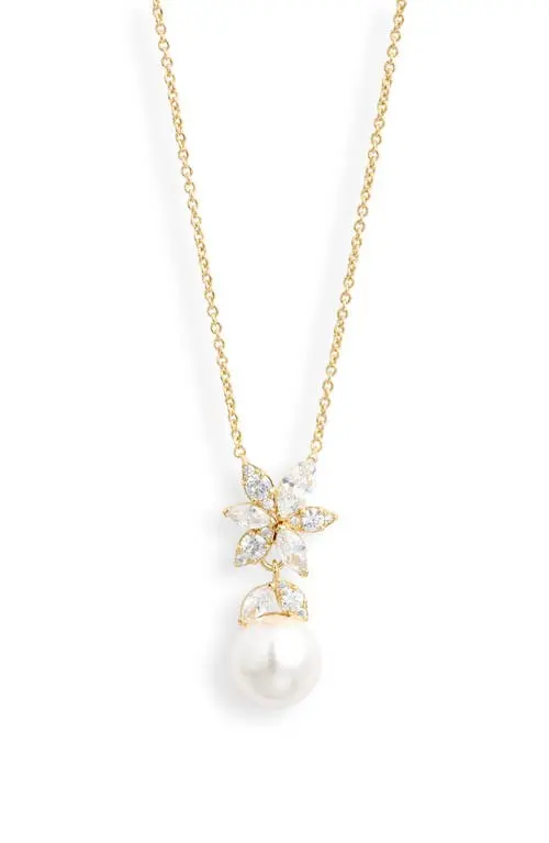 Nadri Cubic Zirconia And Faux Pearl Pendant Necklace - Gold