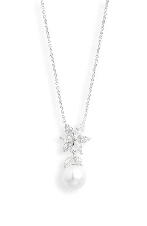 Nadri Cubic Zirconia And Faux Pearl Pendant Necklace - Rhodium