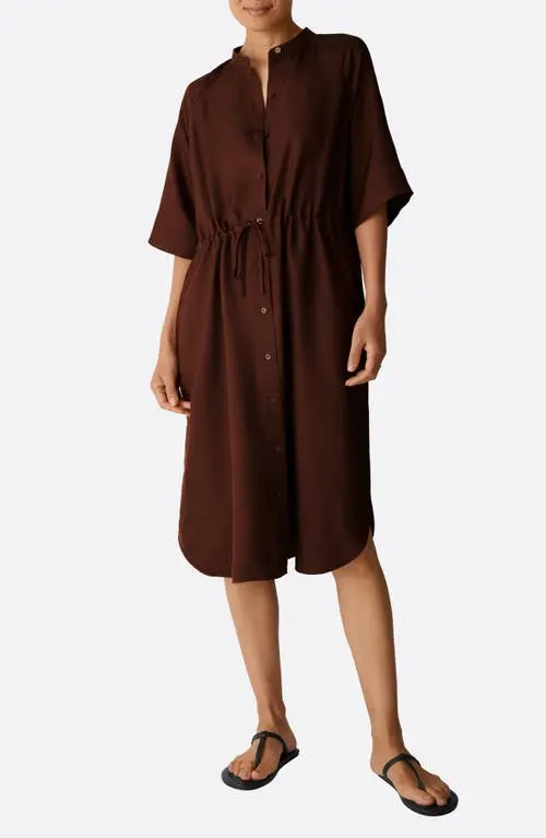 Eileen Fisher Silk Mandarin Collar Shirtdress - Truffle