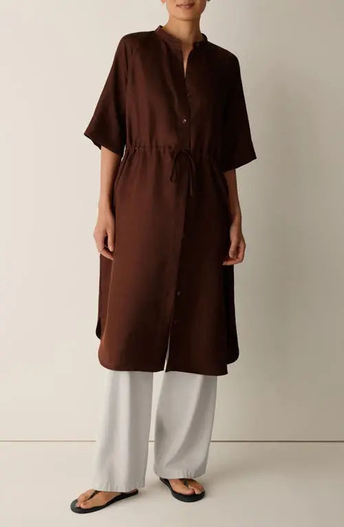 Eileen Fisher Silk Mandarin Collar Shirtdress