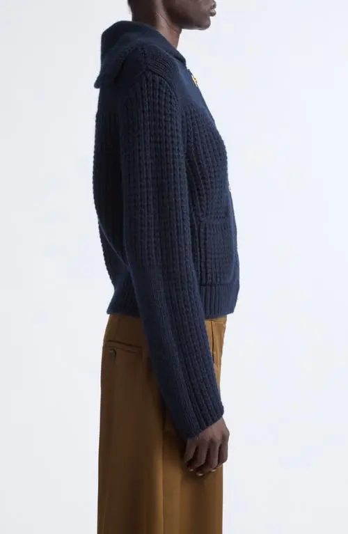 FERRAGAMO Wool & Cashmere Sailor Collar Cardigan - New Navy