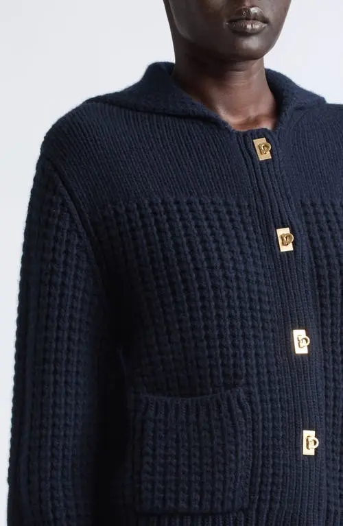 FERRAGAMO Wool & Cashmere Sailor Collar Cardigan - New Navy