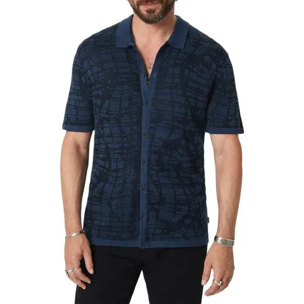 John Varvatos Cayden Jacquard Short Sleeve Full Button Cardigan