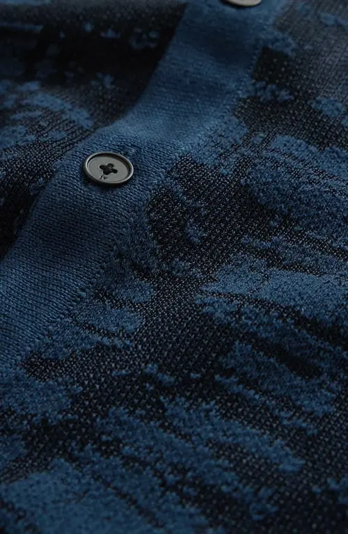 John Varvatos Cayden Jacquard Short Sleeve Full Button Cardigan