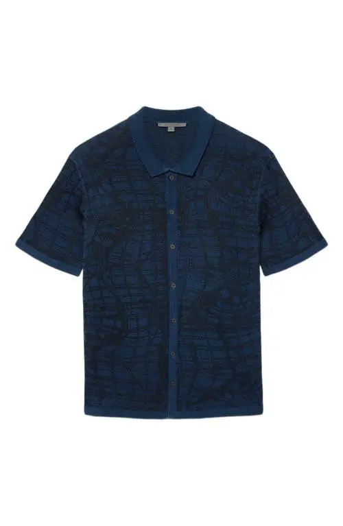 John Varvatos Cayden Jacquard Short Sleeve Full Button Cardigan