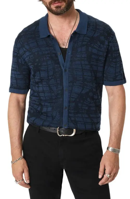 John Varvatos Cayden Jacquard Short Sleeve Full Button Cardigan