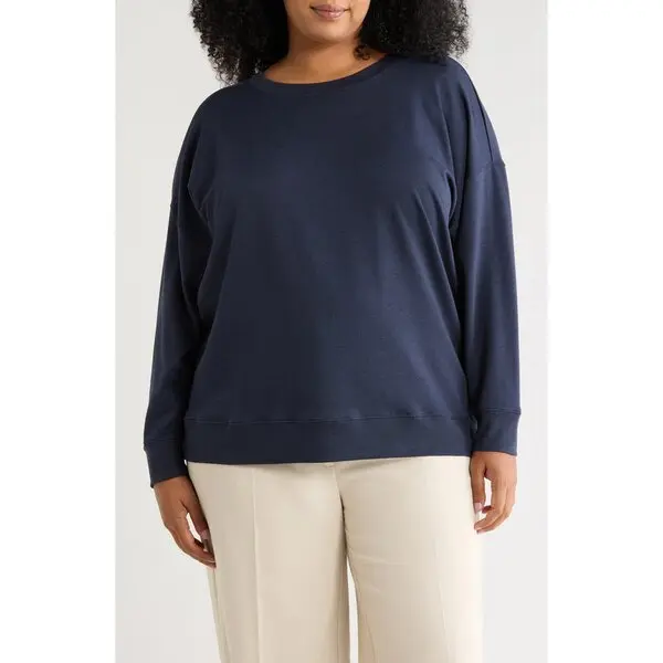 Eileen Fisher Long Crew Neck Sweatshirt - Maritime
