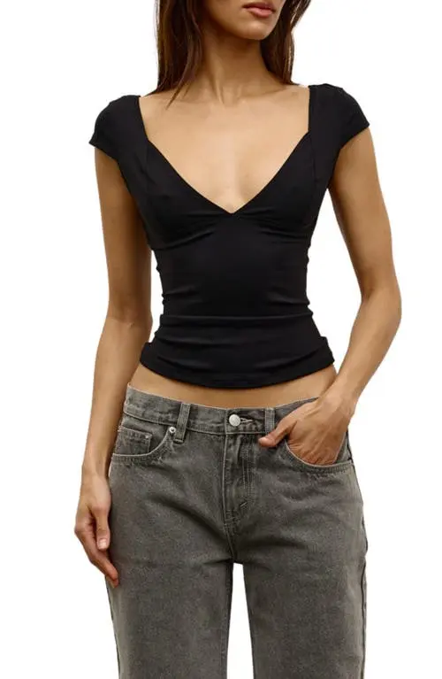 BAYSE Marianna Plunge Neck Top - Black