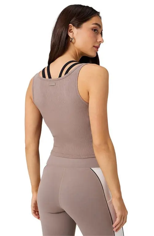 FABLETICS Ribbed Cropped Tank With Square Neckline - Desert Shadows