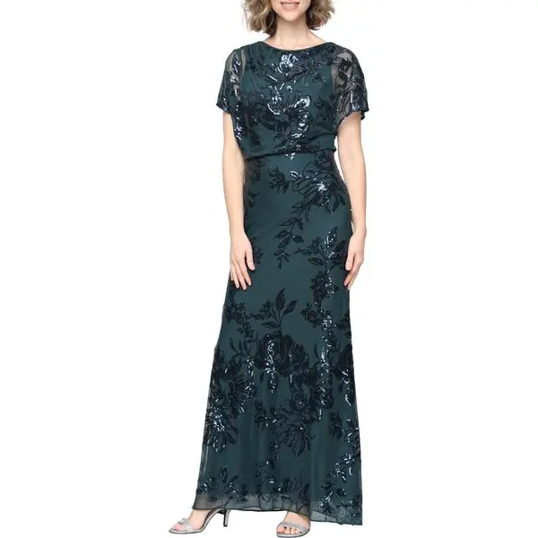 SL FASHIONS Sequin Blouson Bodice Gown