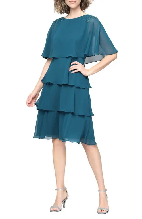 SL FASHIONS Beaded Tiered Chiffon Dress