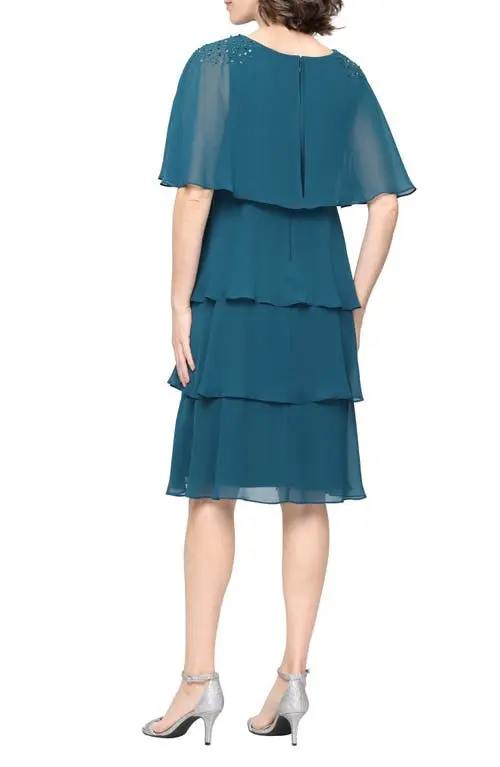 SL FASHIONS Beaded Tiered Chiffon Dress