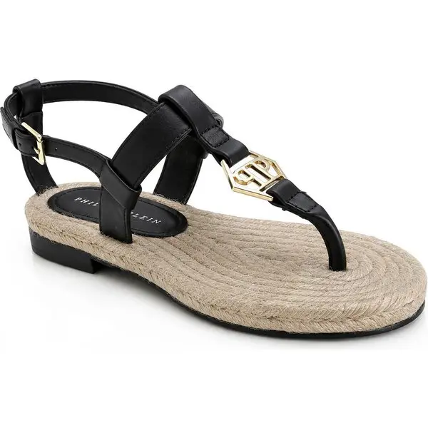 Philipp Plein Nappa Leather Rope Detail Flat Sandals - Black