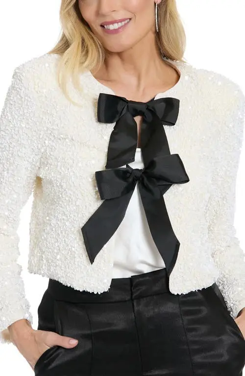 Maggy London Double Bow Sequin Jacket - Pearl