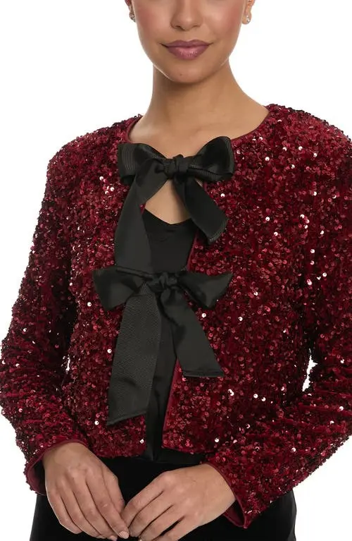 Maggy London Double Bow Sequin Jacket - Wine