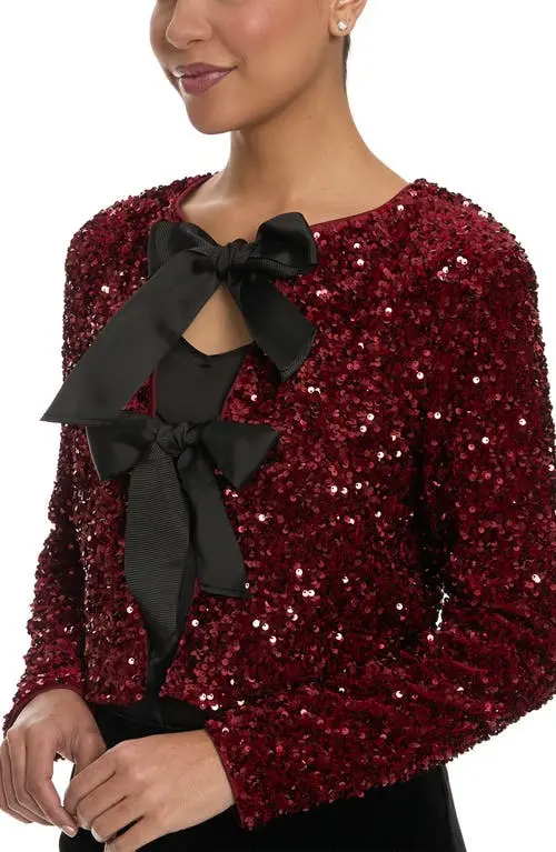 Maggy London Double Bow Sequin Jacket - Wine